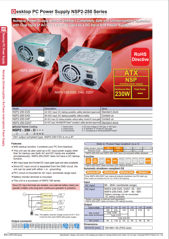 Desktop PC Power Supply NSP2-250 Series Catalog - dot B