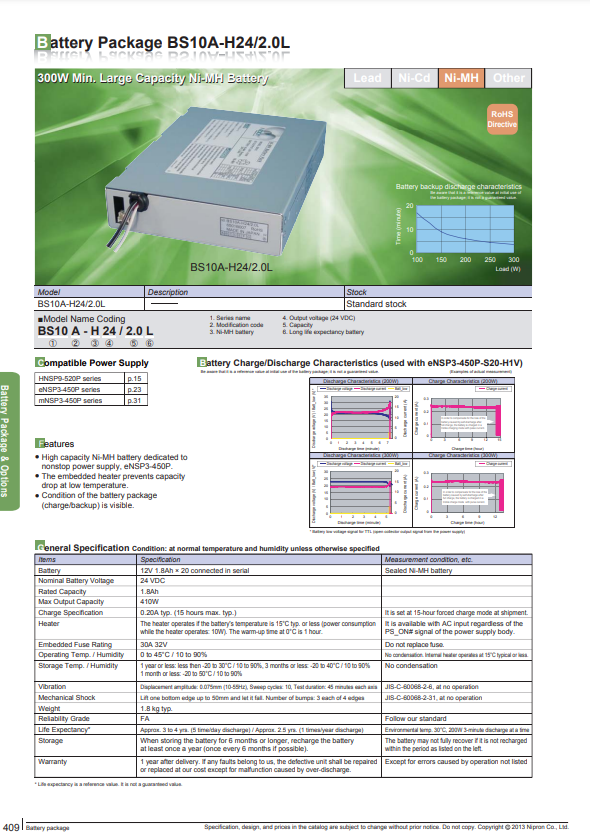 Battery Package BS10A-H24/2.0L Catalog - dot B