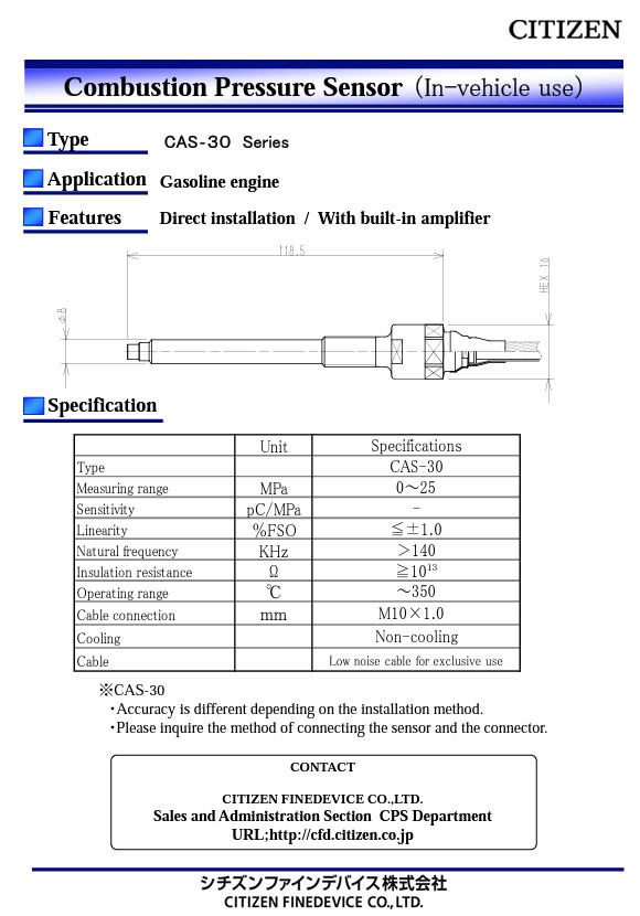 Combustion Pressure Sensor CAS‐30 Series - dot B