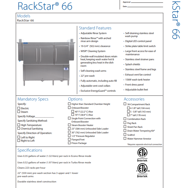 RackStar® 66 Spec Sheet - dot B