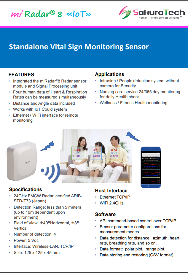 Standalone Vital Sign Monitoring Sensor mi Radar® 8 «IoT» - dot B