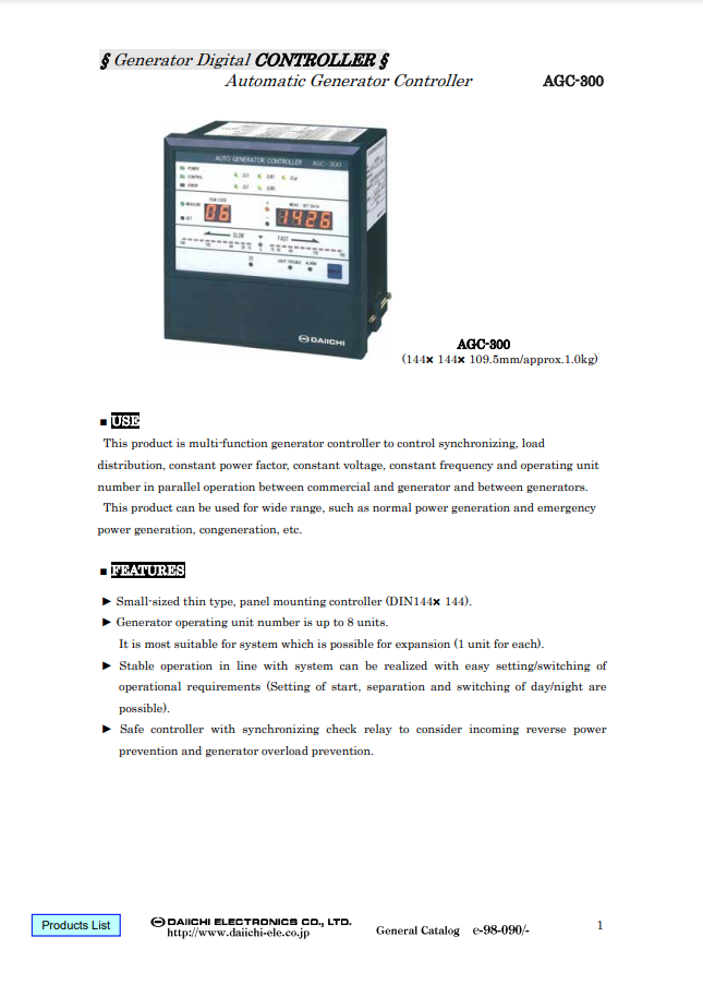 Collective generator controller AGC series - Daiichi Electronics Co ...
