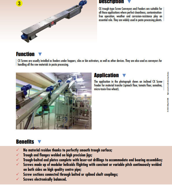 Pasta Processing Plant Screw Feeders CX - dot B