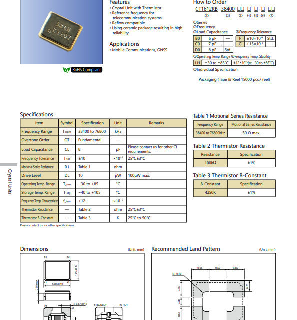 Crystal Units with Thermistor Surface Mount Type CT1612RB - dot B